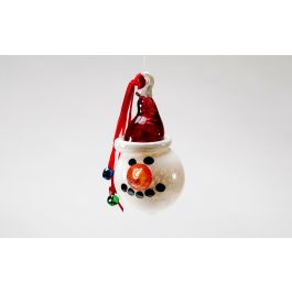 Meredith Wenzel - "Santa Hat Snowman" Glass Ornament