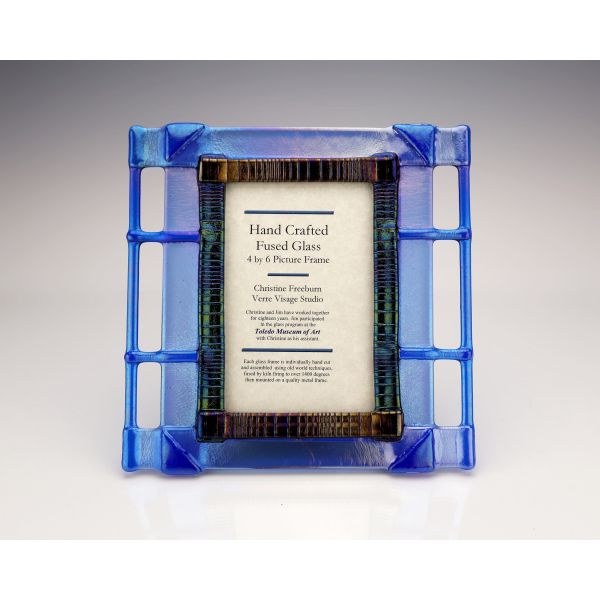 Christine Freeburn - "Sky Blue Grid" Fused Glass Frame 4x6