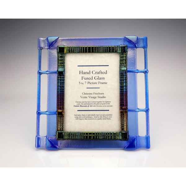 Christine Freeburn - "Sky Blue Grid" Fused Glass Frame 5x7