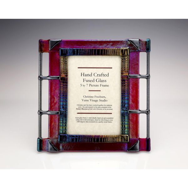 Christine Freeburn - "Red Grid" Fused Glass Frame 5x7